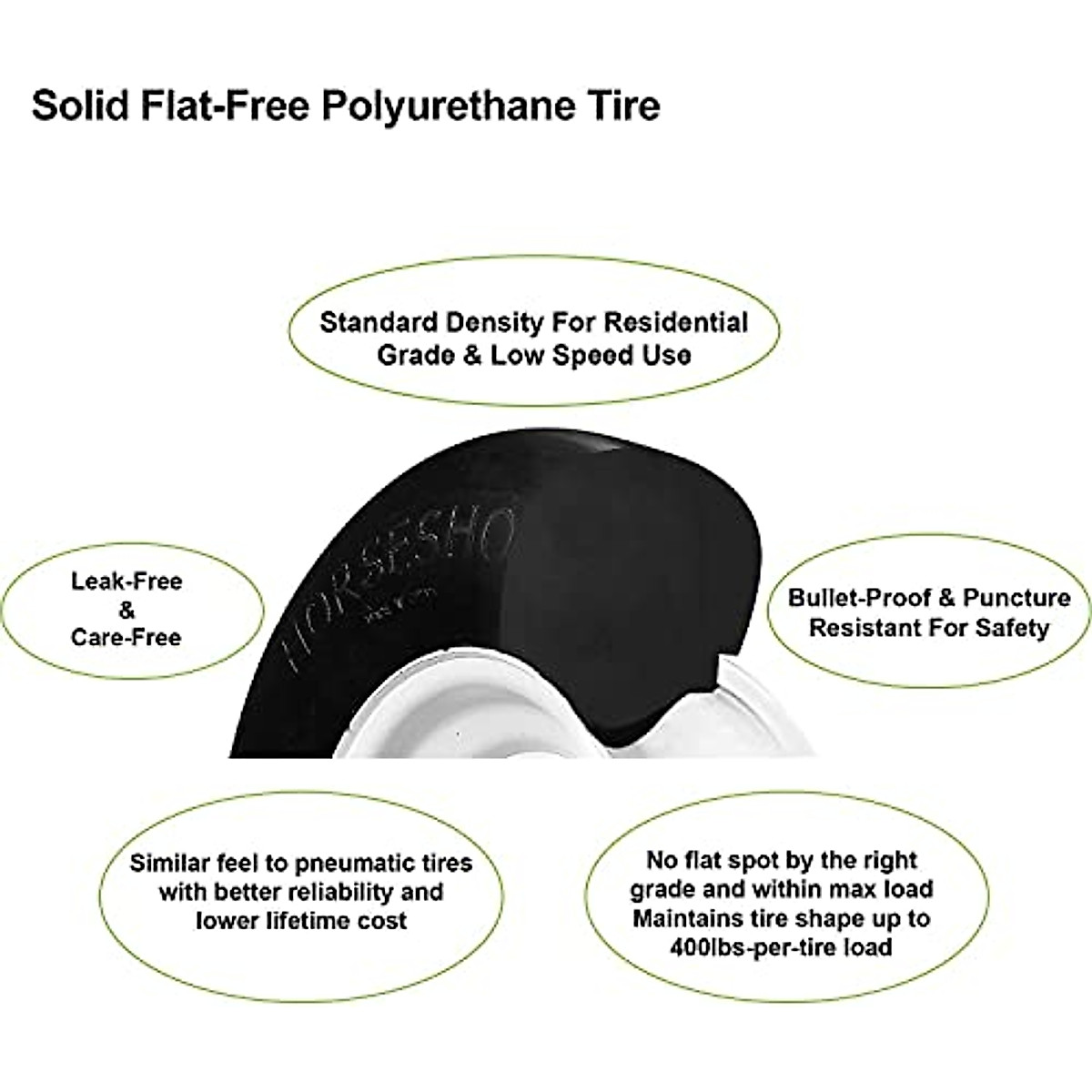 HORSESHOE New Commercial Solid 13x5.00-6 Flat Free Smooth Tire on Steel Wheel for Riding Lawn Mower (Deck 36"-68") Garden Tractor - Center hub 3.25"-5.9" - Bore ID 5/8" 135006 (2)