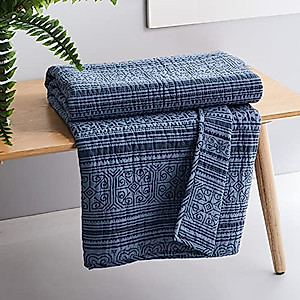 Levtex - Tolteca - Quilted Throw - 50x60in. - Global Stripe - Navy and Blue - Reversible Pattern - Cotton Fabric