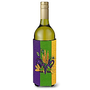 Caroline's Treasures 8364LITERK Mardi Gras Feathered Mask Wine Bottle Hugger Bottle Cooler Sleeve Hugger Machine Washable Collapsible Insulator Beverage Insulated Holder