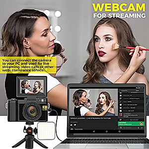 Digital Camera 4K 48MP Autofocus Full HD Vlogging Camera for YouTube Flip Screen Compact Camera for Beginners Vloggers Photography with Rechargeable Batteries Accessories Kit