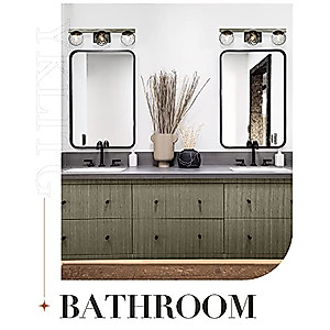 YKLITG Farmhouse Vanity Lights, Rustic Bathroom Lights with Hammered Glass Shade, 3-Light Bathroom Vanity Light with Wood Base for Bathroom, BD019-3-BK