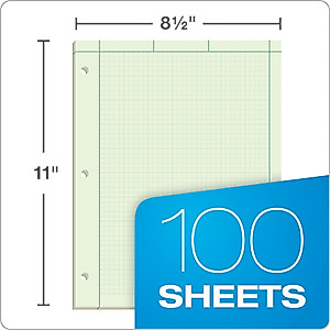 TOPS Engineering Computation Pads 3 Pk, 8-1/2" x 11", Glue, 5 x 5 Graph Rule on Back, Green Tint Paper, 3-Hole Punched, 100 Sheets per Pad (35507)