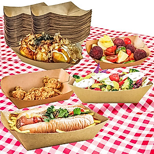 MotBach 120 Pcs Brown Kraft Paper Disposable Recyclable Eco-Friendly Food Serving Boats Take Out Food Trays Party Supplies for Tacos, Nachos, Crawfish, French Fries