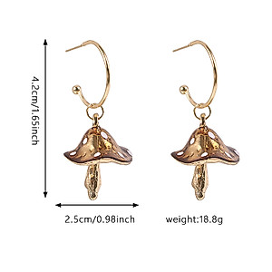 Just Follow Mushroom Shape Pendant Dangle Earrings Sweet Fresh Mushroom Drop Earrings Colorful Mushroom Charm Earrings for Women (Mushroom Shape Pendant Dangle Earrings-Gold)