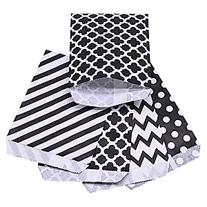 Tvoip 50 Pcs 5 x 7 Inches White and Black Striped Paper Bags,Holiday Wedding Christmas Favor Candy Treat Bags