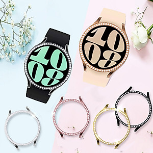 ALMNVO [4+4 Pack Bling Case for Samsung Galaxy Watch 6 Screen Protector 40mm, Tempered Glass Glitter Diamond Bumper Face Cover for Galaxy Watch 6/5/4 Accessories 40mm Galaxy Watch Case for Women