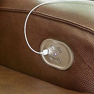 Signature Design by Ashley Francesca Modern Tufted Leather Power Reclining Loveseat with Console and Adjustable Headrest, Dark Brown