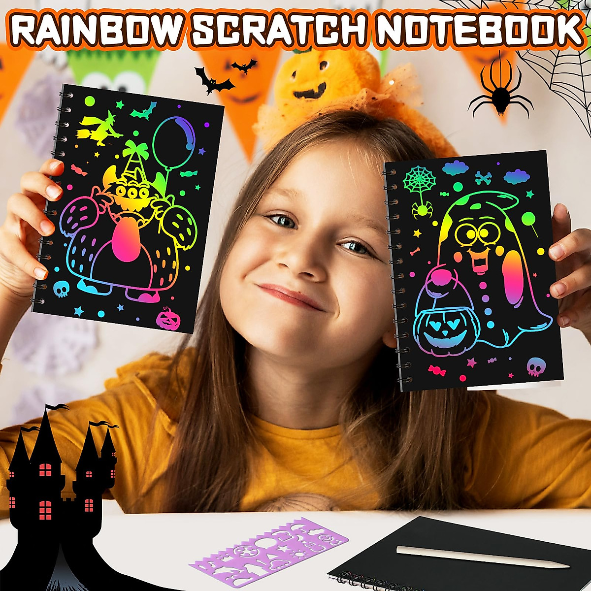 Halloween Party Favors for Kids Bulk: 24 Pack Rainbow Scratch Art Notebook Bulk Scratch Art Party Favors Girls Boys Birthday Party Favors Classroom Prizes Gifts