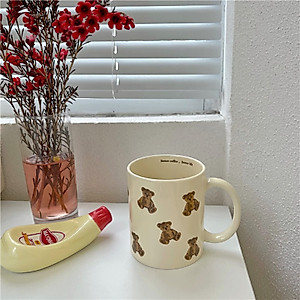 Heardbeli Cute Vintage Cartoon Bear Mugs Ceramic Coffee Mug Water Cup 350ml/12oz Funny Novelty Gift for Women Girls