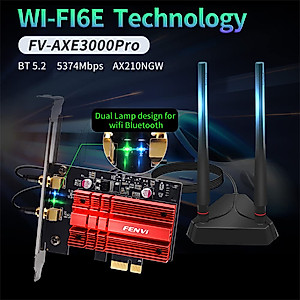 WiFi 6E AX210 (AXE5400) PCIe WiFi Card for Gaming PC Tri-Band PCIe Wireless Adapter for Desktop with High Speed Extended Pro Base Dual Antennas Bluetooth 5.3(USB Port),MU-MIMO, OFDMA for Win 11/10
