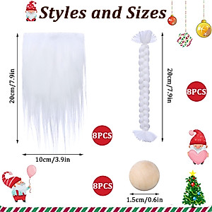 24 Pieces Pre-Cut Gnome Beard Braids Wooden Balls Nose Set， Handmade Gnome Beard Fake Fluffy Gnome Beard Faux Fur Gnome Dwarf Beard Braids Unfinished Wooden Balls for DIY Your Gnomes