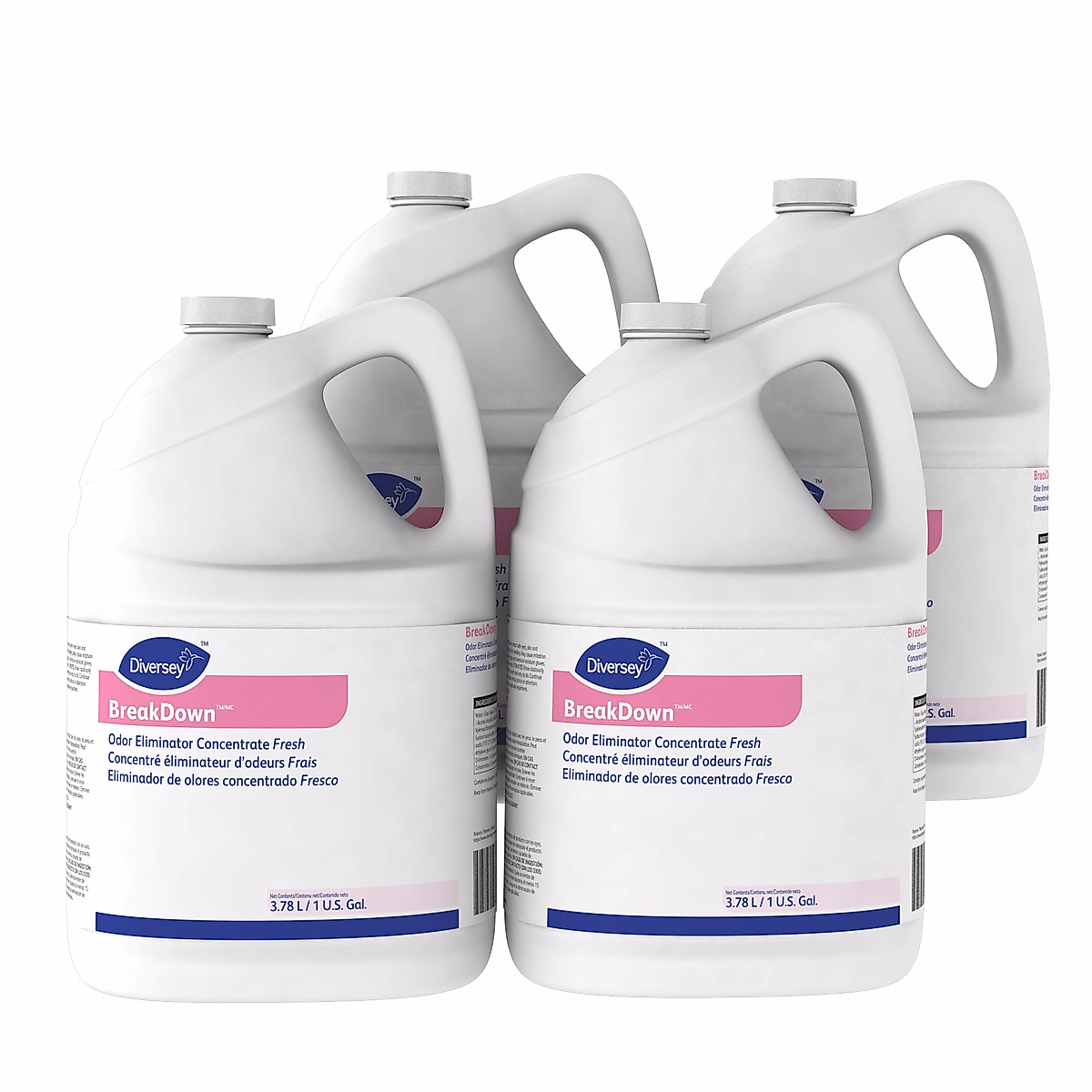 Diversey Breakdown Odor Eliminator - Fresh Scent - 1 Gallon Concentrate, 4 Pack (Packaging May Vary)