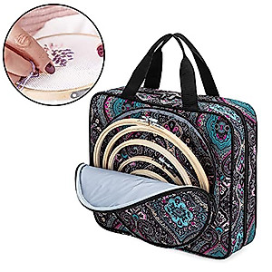 LoDrid Embroidery Project Bag, Square Embroidery Supplies Storage Tote Bag, Portable Craft Carry Case for Embroidery Kits and Cross Stitch Kits Tools, Multiple Pockets, Totem, Bag Only
