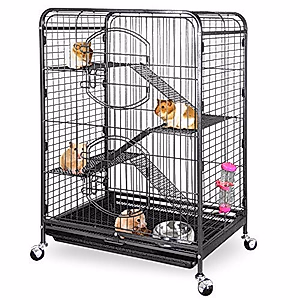 ZENY 37-inch Metal Ferret Chinchilla Cage with 2 Front Doors 4 Levels Small Animal Hutch for Squirrel/Rabbit/Rat Indoor Outdoor Use, Black
