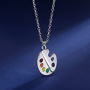 TEAMER Trendy Enamel Artist Paint Palette and Brush with Thin Pendant Necklace Jewelry for Women