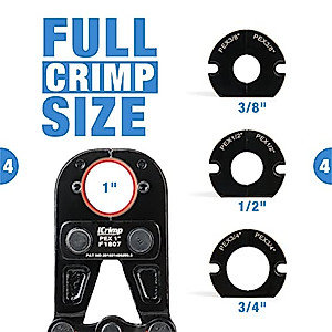 iCrimp PEX Crimping Tool Kit for 3/8 inch, 1/2 inch, 3/4 inch, 1 inch Pex Copper Crimp Rings, c/w PEX Cutter,Go-no-go Gauge, Meets ASTM F1807 Standard