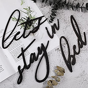 4 Pieces Let's Stay in Bed Wall Decor Rustic Bedroom Decoration Black 3D Wooden Letters Handmade Wood Summer Decor Love Quote Home Sign for Home Bedroom Apartment Office Hotel Decor