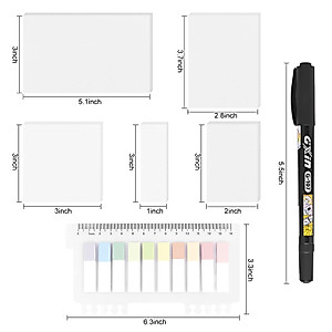 Transparent Sticky Notes with Marker, 3x3 inch Clear Sticky Note Pads, 7 Pack Translucent Sticky Note See Through School Office Supplies for Book Notes Highlights, Clean Removal (7 pack-clear)