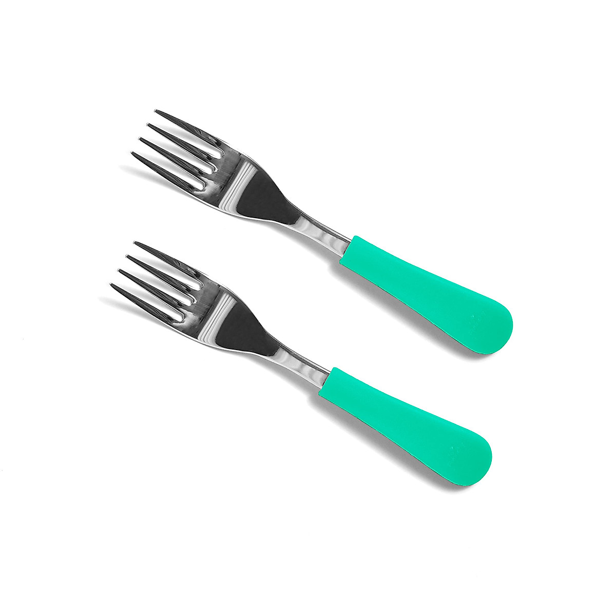Avanchy Baby Fork Set, Stainless Steel and Silicone Spork Utensils, Toddler Baby Led Weaning Silverware Cutlery Flatware, Kids First Self Feeding 2 Pack, Green Forks