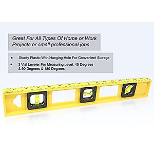 2 Pack Yellow 16 Inch Torpedo Level With Ruler 3 Vial Plastic WHOLESALE BULK LOT