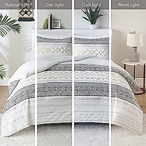 Hyde Lane Farmhouse Bedding Comforter Sets King, Ivory Boho Bed Set ,Cotton Top with Modern Neutral Style Clipped Jacquard Stripes, 3-Pieces Including Matching Pillow Shams (104x90 Inches)