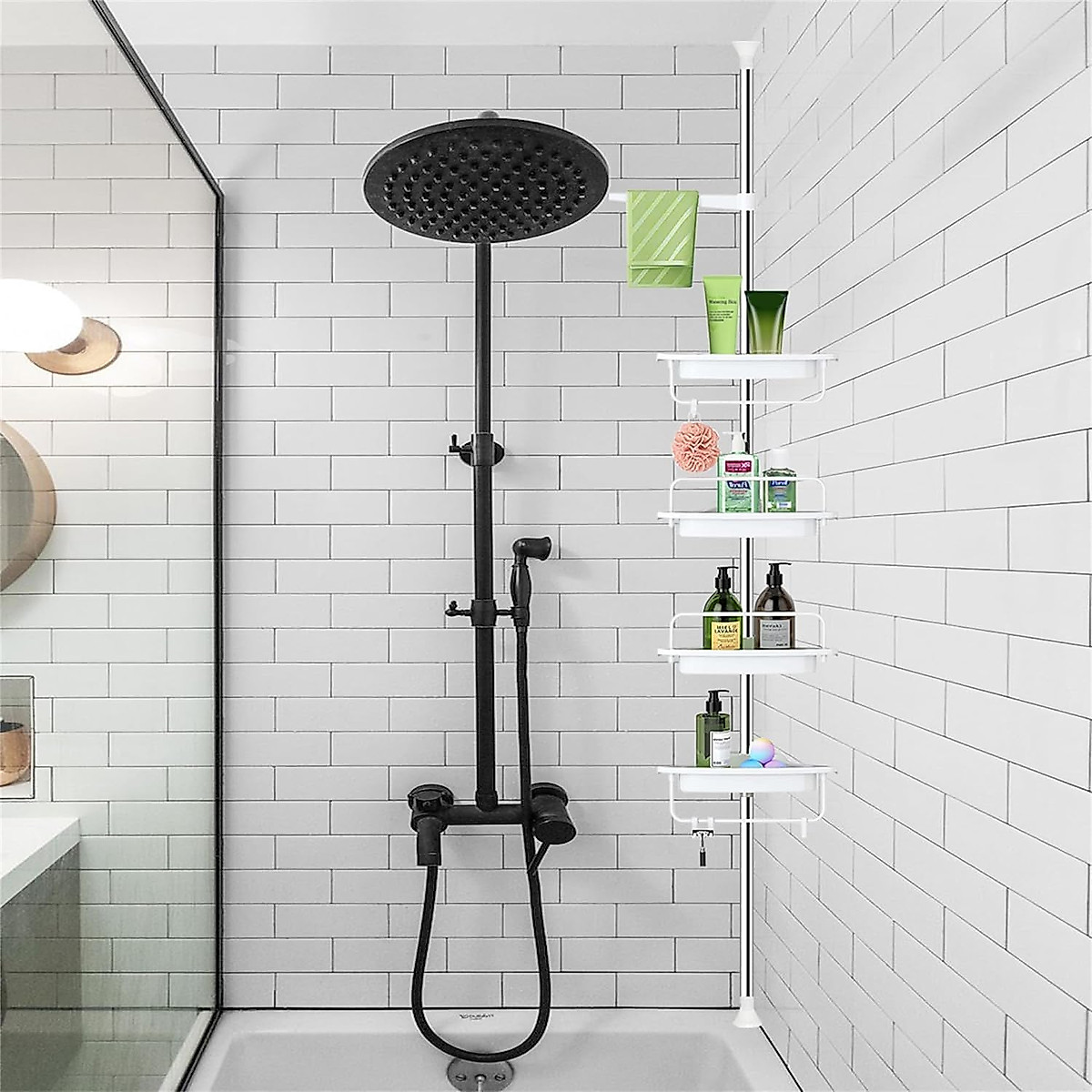 Gigecor Bathroom Shower Corner Caddy Tension Pole, Corner Shower Caddy, 4-Tier Adjustable Corner Shower Shelf, Floor to Ceiling Storage Rack Organizer Holder, Bathroom Space Saving Storage Rack