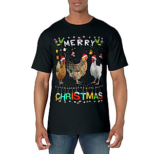 Merry Christmas Chicken Shirt Santa Hat Lights Xmas Funny T-Shirt