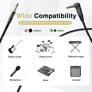 LEKATO Guitar Cable with Mute Button, Instrument Cable 20 ft Guitar Audio Cable for Electric Guitar, Bass, Professional Electric AMP Cord with Dual Mute Plug Ends, 1/4" Right Angle to Straight Plug