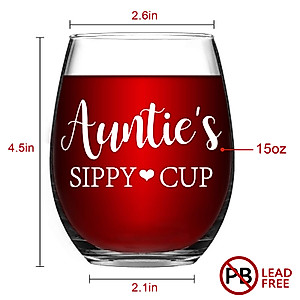 Auntie's Sippy Cup Wine Glass, Aunt Stemless Wine Glass 15Oz for Women Aunts, Auntie Gift from Niece, Nephew
