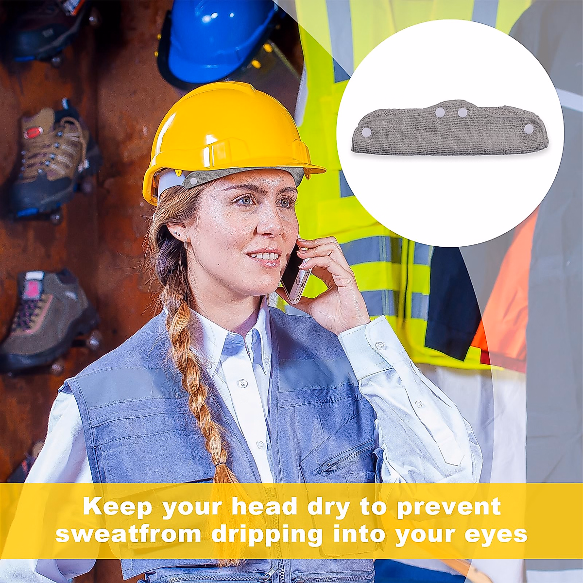 Hard Hat Sweatband, 8pcs Helmet Sweatbands, Hard Hat Liners Washable, Reusable Safety Hat Sweatband Snap on Hard Hat Accessories Helmet Comforter Pad Sweat Bands