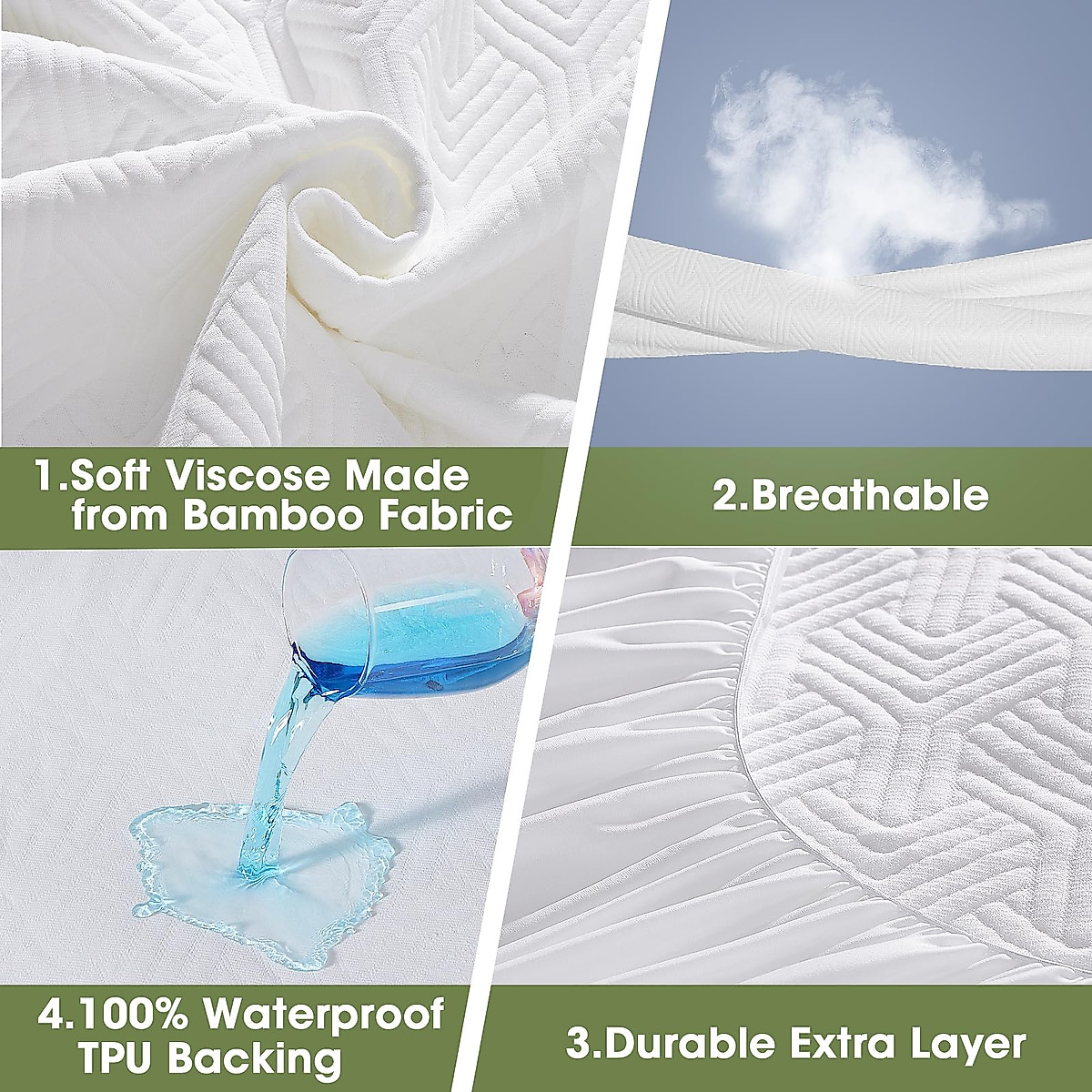HYLEORY Twin Size Waterproof Mattress Protector Viscose Made from Bamboo Cooling Mattress Pad Cover Breathable Soft 3D Air Fabric Noiseless Washable Fitted Sheet with Deep Pocket Up to 21"