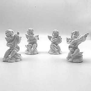 Set of 4 x 2.5'' Mini Angels Figurines Cherubs Angels Resin Garden Statue Figurine, Garden Statues Rustic Home Decor, Adorable Music Angel Sculpture Memorial Statue(Music Angel)