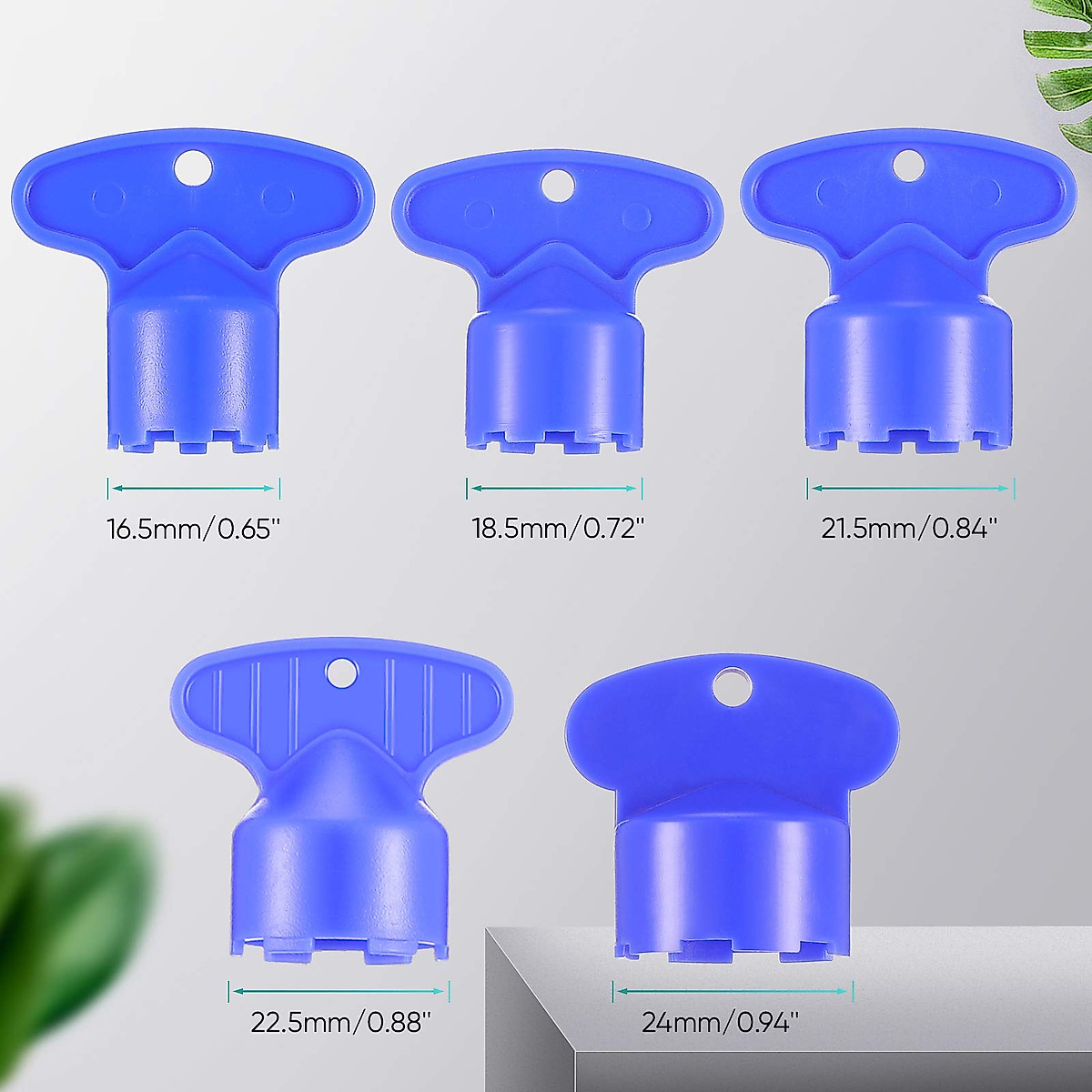 Faucet Aerator Key Removal Wrench Tool with 5 Sizes M16.5, 18.5, 21.5, 22.5, 24 Recessed Aerator Key Sink Aerator Wrenches for Cache Aerators Blue (5)
