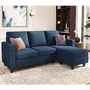 Belffin Convertible Sectional Sofa, L Shaped Modern Couch, Small Couch with Reversible Chaise for Living Room and Small Space, Navy Blue