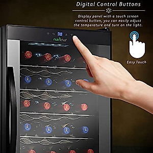 NutriChef 24 Bottle Compressor Wine Cooler Refrigerator Cooling System | Large Freestanding Wine Cellar Fridge For Red And White Champagne or Sparkling, Black Glass Door