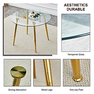 Gold Round Glass Dining Table Set for 4, Modern Kitchen Table and Chairs Set of 4, A Circle Small Round Dining Room Table and Clear Acrylic Chairs juego de comedor de 4 sillas y mesa