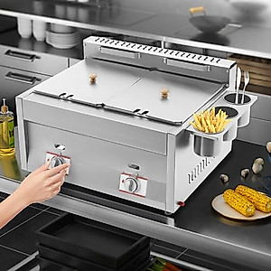 PANEKOLO 10L Commercial Deep Fryer with 2 Baskets and Lid, Countertop Commercial Dual Tank Kitchen Fat Fryer