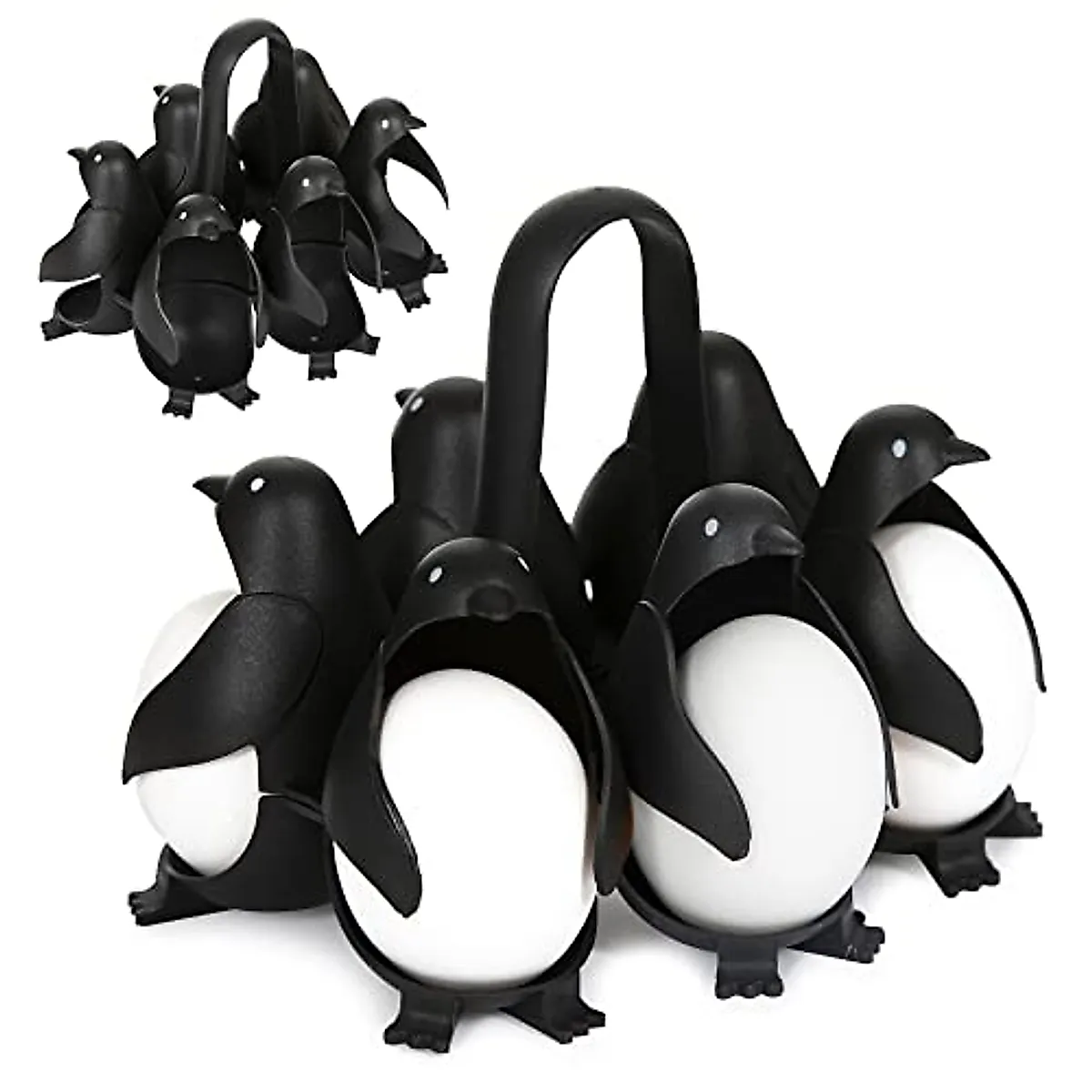 Egg Holder Hard Boiled Egg Cooker - Penguin Shaped Boiled Eggs Cooker - 3-In-1 Cook, Store And Serve Egg Holder Kitchen Gadget Home Decor - Egg Rack for 6 Soft or Hard Boiled Egg - Black