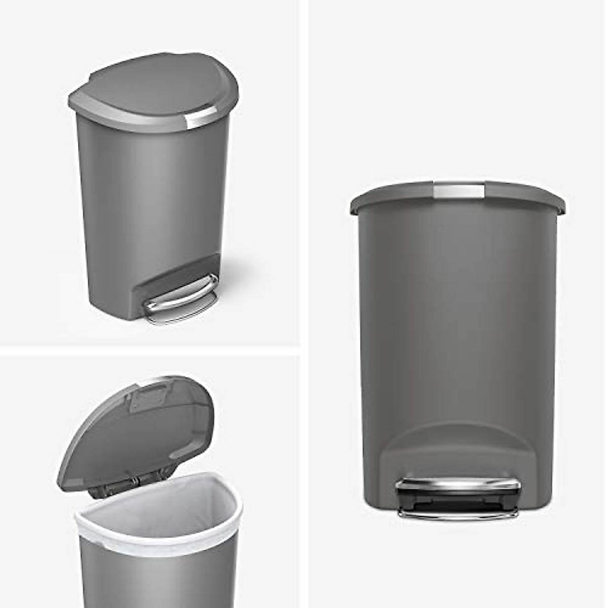 simplehuman 50 litre semi-round step can grey plastic + code P 60 pack liners