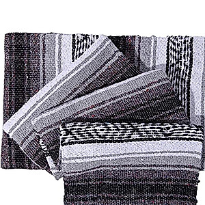 DWC Authentic Mexican Black-Gray Blanket -Yoga Matt - Falsa - Serape - Camping, Picnic, Beach Blanket, Bedding, Car Blanket, Saddle Blanket, Soft Woven Home Decor (Black-Gray Color)