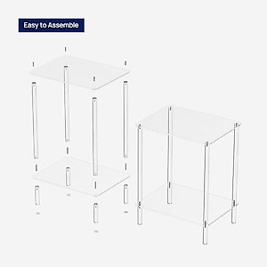 HMYHUM Acrylic Side Table/End Table for Living Room, Small Nightstand/Bedside Table for Bedroom, Home Accent Table, 2-Tier, 15.7" L x 11.8" W x 20" H, Clear