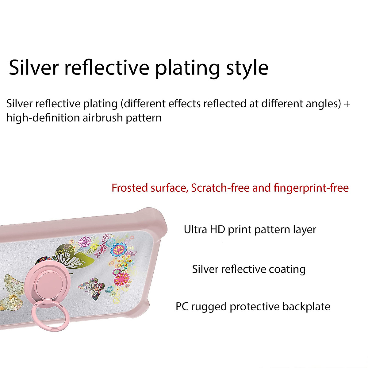Case for Infinix Smart 6 Case Compatible with Infinix Smart 6 Phone Case Cover [with Tempered Glass Screen Protector][PC + TPU 2 in 1][Ring Support] [Silver Reflect Light] DYF-CSD