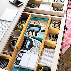 ANTOWIN Bamboo Drawer Dividers Organizers, Drawer Separators Splitter,17-22 inches Long Adjustable Spring-loaded Organizer for Large Utensil, Clothes, Tools Drawers (4+4)