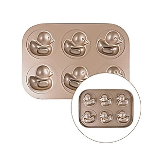 PALPLUS Duck Bird Shape Pans for Baking 6-Cavity Cake Pan Non-Stick Bake-ware Mold for Oven Baking Champagne Gold For Baking Decorating