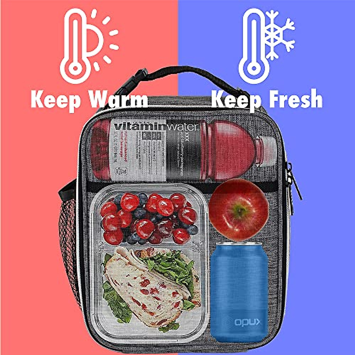 OPUX Premium Insulated Lunch Box, Soft School Lunch Bag for Kids Boys Girls, Leakproof Small Lunch Pail Men Women Work, Reusable Compact Cooler Tote Lunchbox for Office Adult, Charcoal