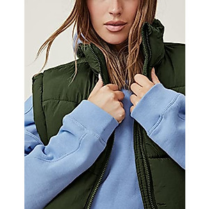 Watashi Women's Quilted Puffer Vest Stand Collar Fall Drawstring Zip Up Sleeveless Gilet Jacket(ArmyGreen-M)