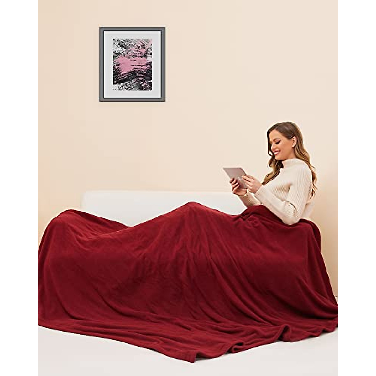 McJaw Electric Heated Blanket Full Size 72"x84" Large Fleece Warm Bedding Blanket for Whole Body 4 Heating Levels and 10 Hours Auto-Off Overheating Protection - Red