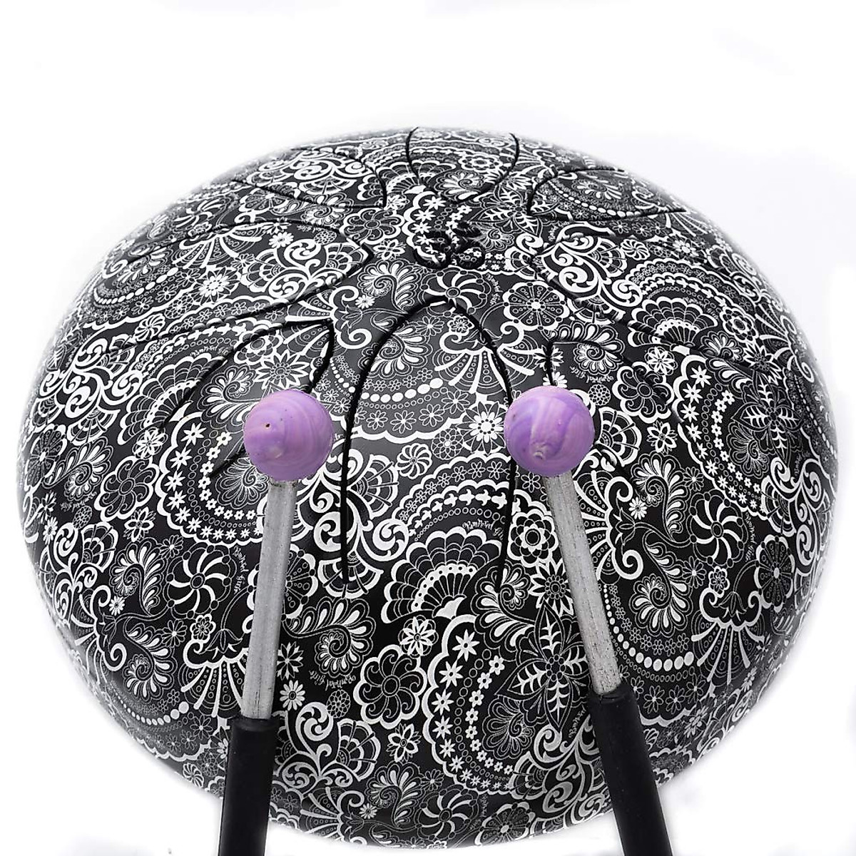 Satnam Happy Drums Steel Tongue Drum 8 Notes 8-Inch Handpan Percussion Instrument with Carrying Case Bag - Paisley Black