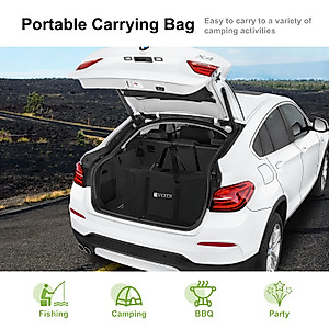 Evcitn Camping Kitchen Table with Pcinic Mat, Aluminum Portable Folding Camp Cook Table with Windshield, Storage Organizer, Quick Installation for Outdoor Picnic Beach Party Cooking, Black