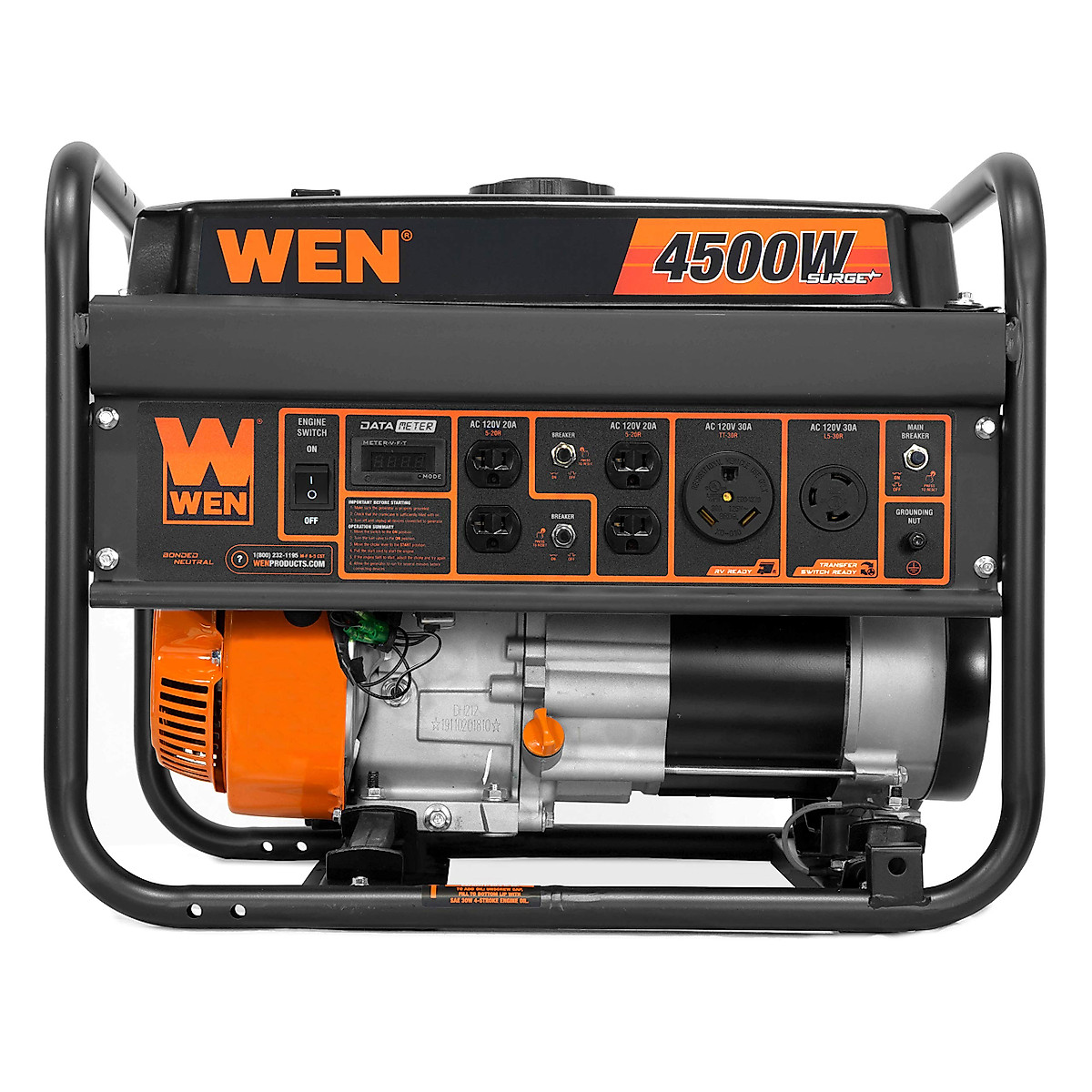 WEN GN4500 4500-Watt 212cc Transfer Switch and RV-Ready Portable Generator, CARB Compliant, Orange/Black